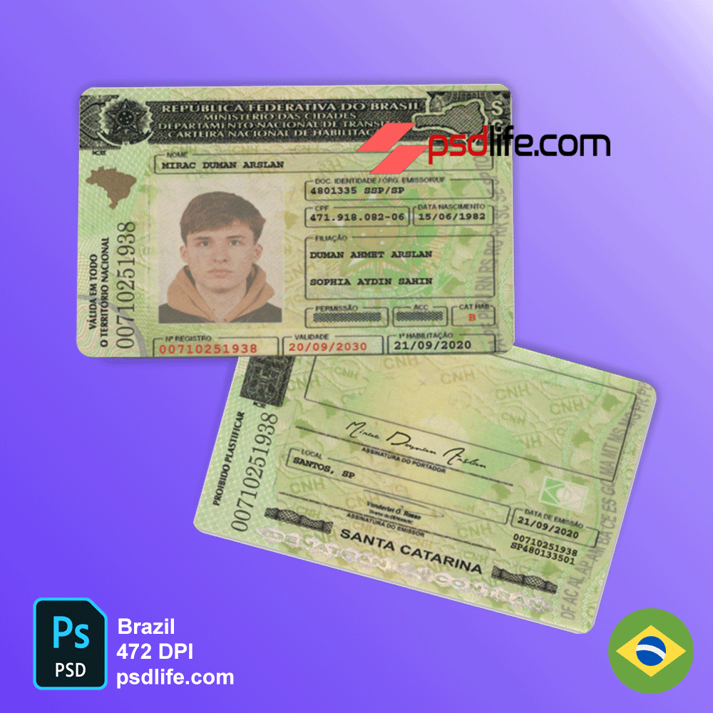 Brazil driving licence psd template , full editable with all font