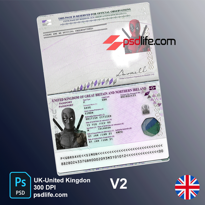 England ( United Kingdom ) fake passport psd editable for download or ...
