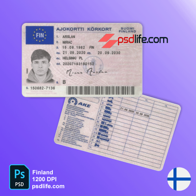 Finland a drivers license psd template full editable with all font