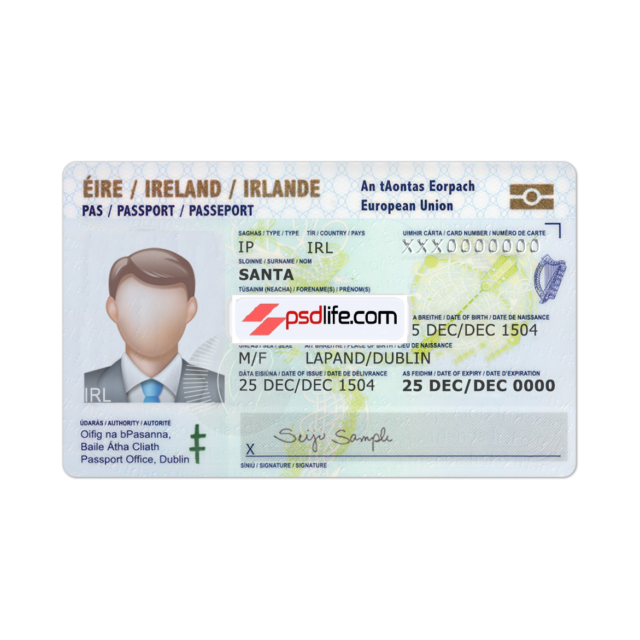 Ireland fake id card 2023 psd template blank psd | irish front and ...