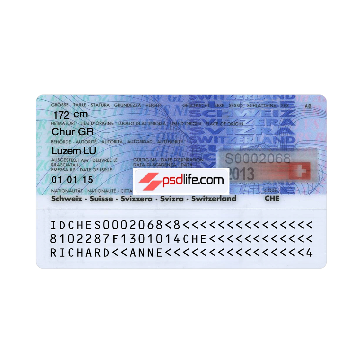 Switzerland id card psd Template high quality download File