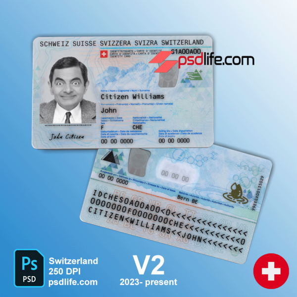 Switzerland id card psd Template high quality download File