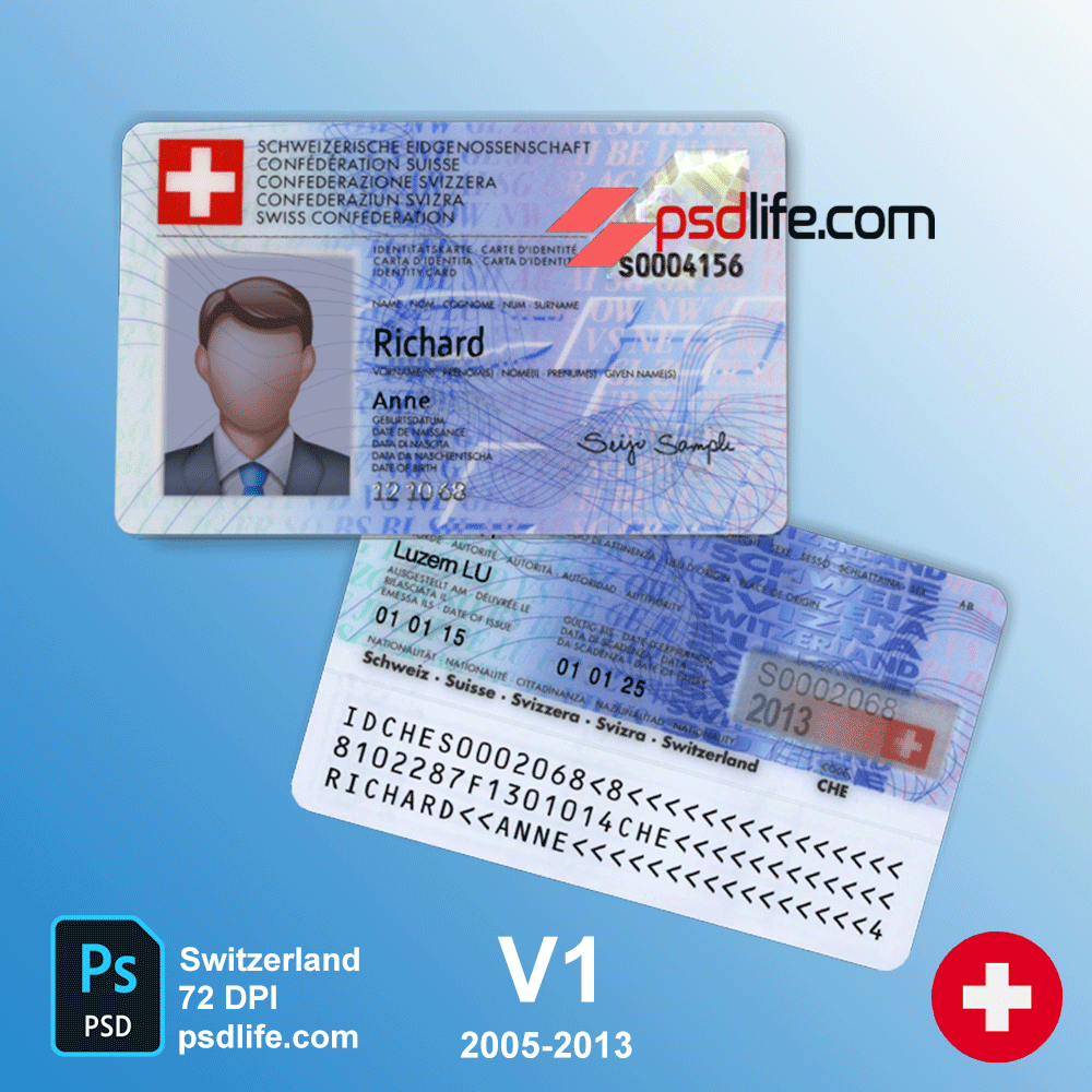 Switzerland id card psd Template high quality download File