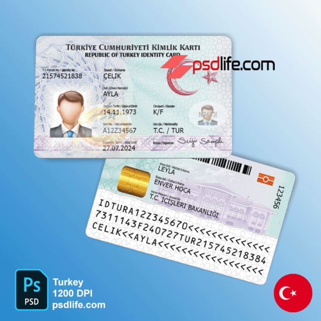 Turkey Kimlik id card fake Psd Template websites verification