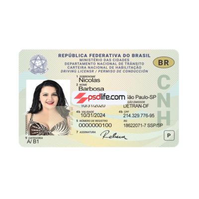 Brazil driving licence psd template , full editable with all font