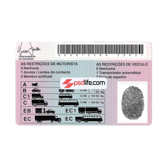 Angola driving license psd template for Skrill account verification