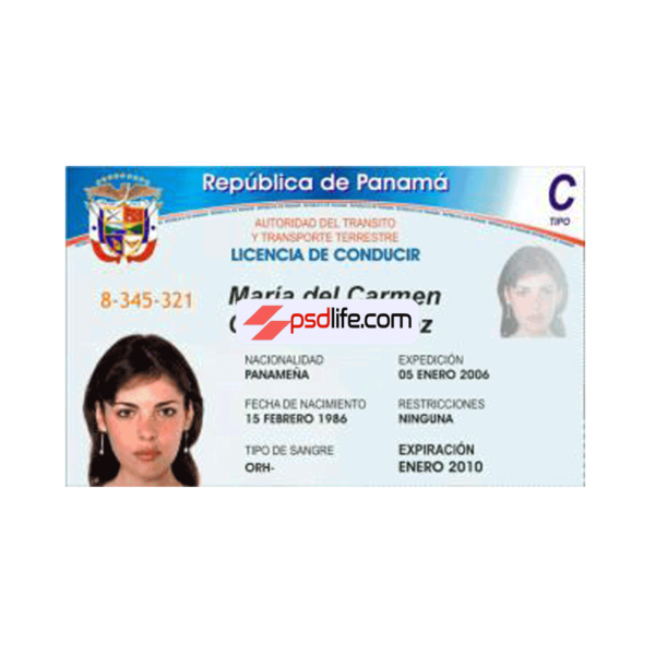 Panama driving licence psd template , full editable with all font