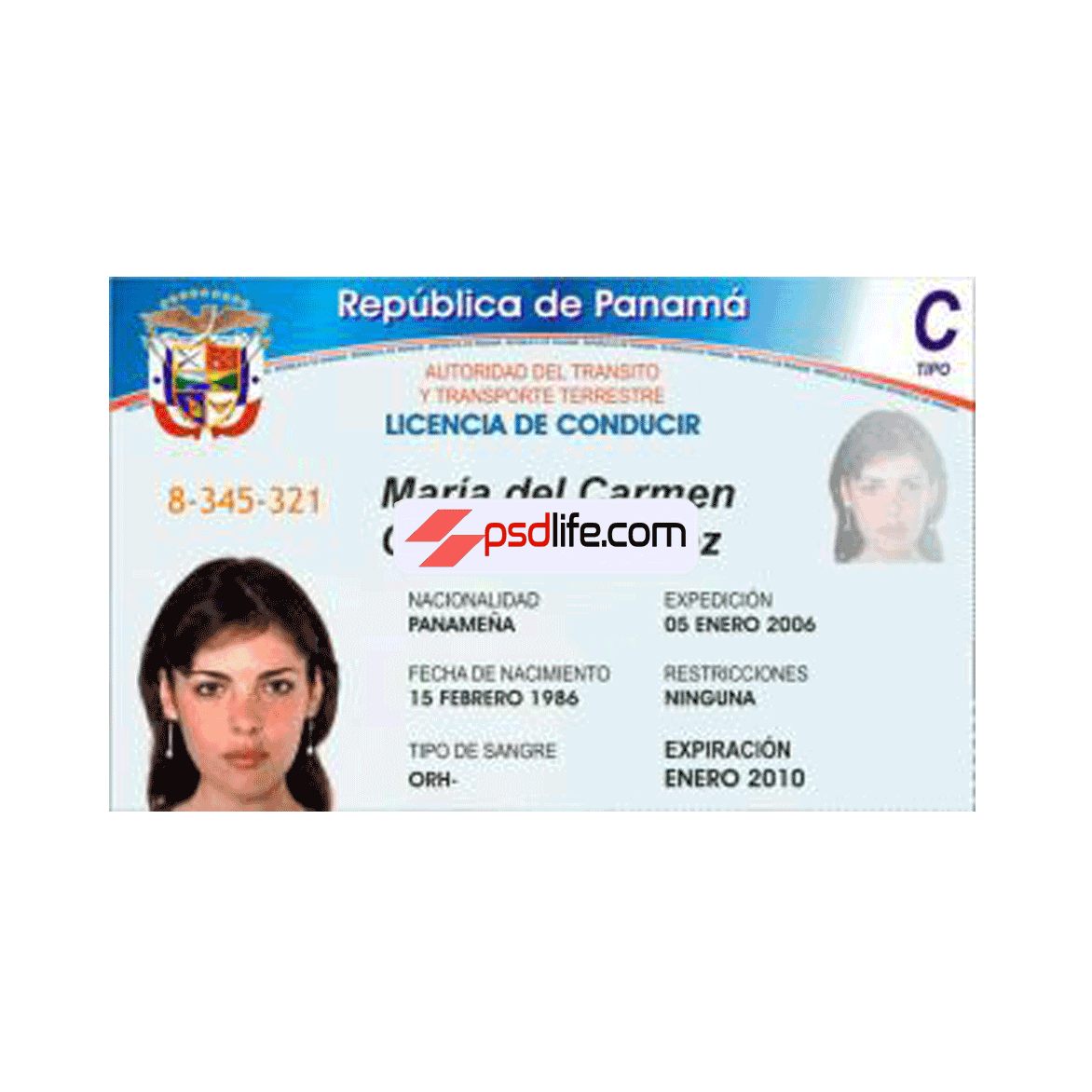 Panama driving licence psd template , full editable with all font