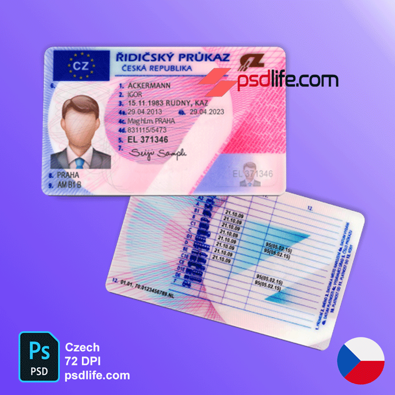 Czech Republic driving licence psd file template best quality and cheap