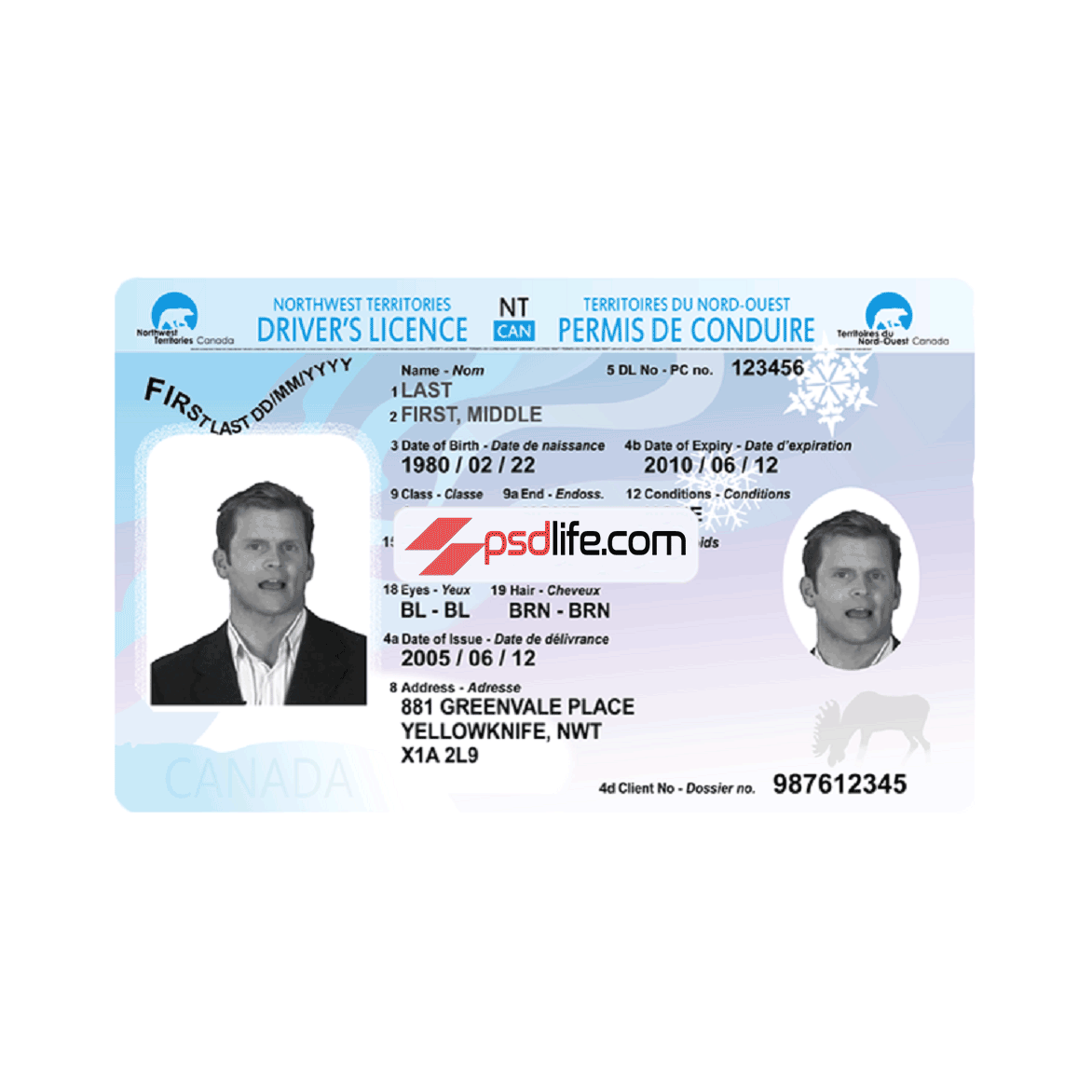 Northwest Territories Canada driving licence format psd High quality ...