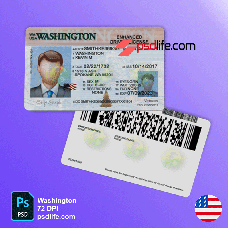 Washington D.C driving license psd template for Payza account ...