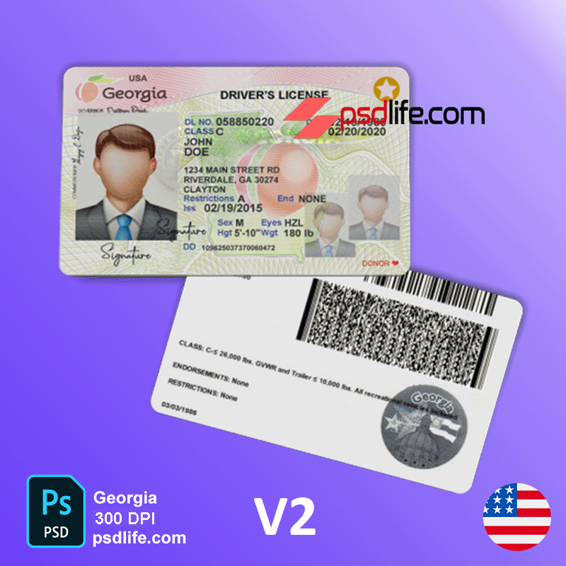 Georgia driving license psd template and certification guidance rules
