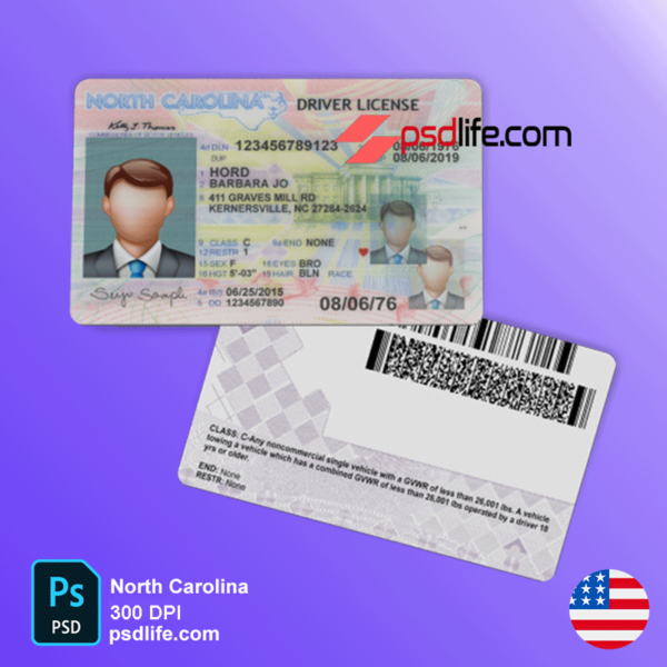 North Carolina driving license psd template & Types of Driver’s ...