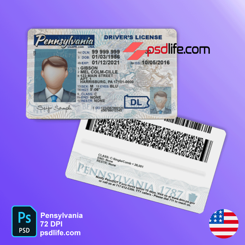Pennsylvania driving license psd template change all layer easily and ...