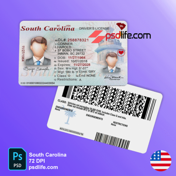 South Carolina driving license psd template & Safety Message ⭐️⭐️⭐️⭐️
