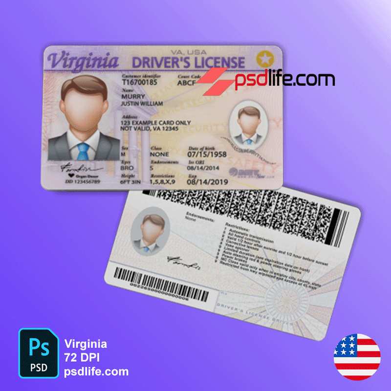 Virginia driving licence psd Template and Classifications and Required ...