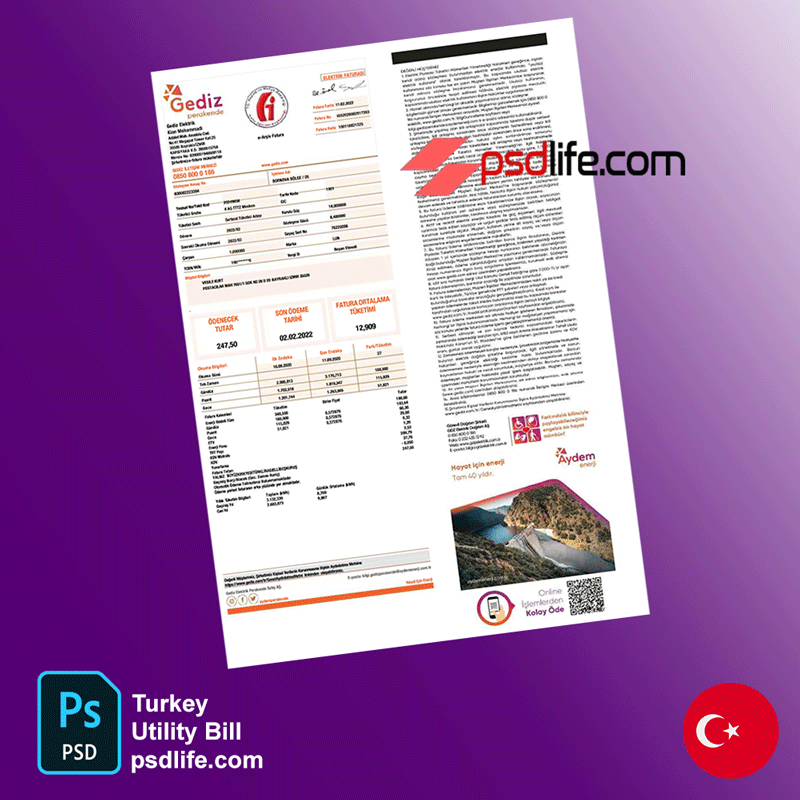 Turkey electricity utility bill price increase psd template, Gediz Elektrik