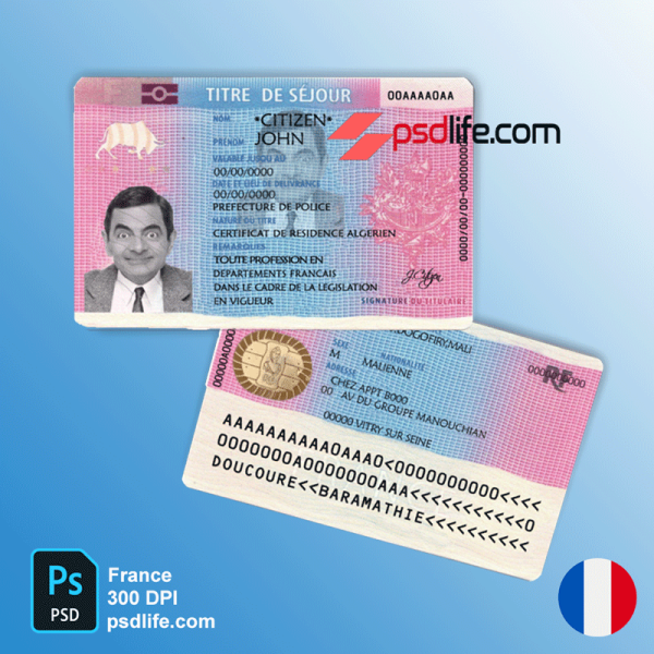 france fake resident permit card psd template