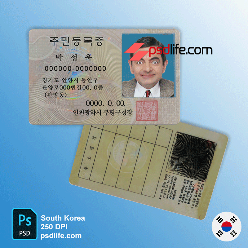 South Korea Fake Id Card Psd Template 2022 Sample Korean Id Psd