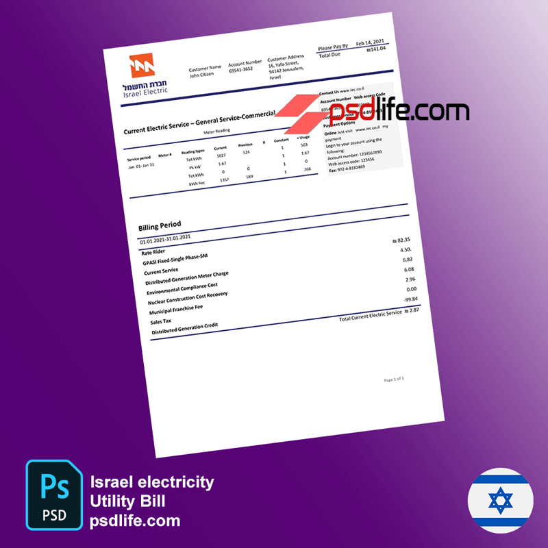 Israel fake utility bill for proof of address utility bill template in ...