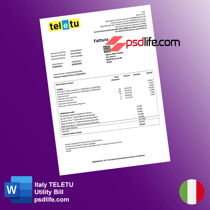 Italy fake utility bill for proof of address utility bill template in ...