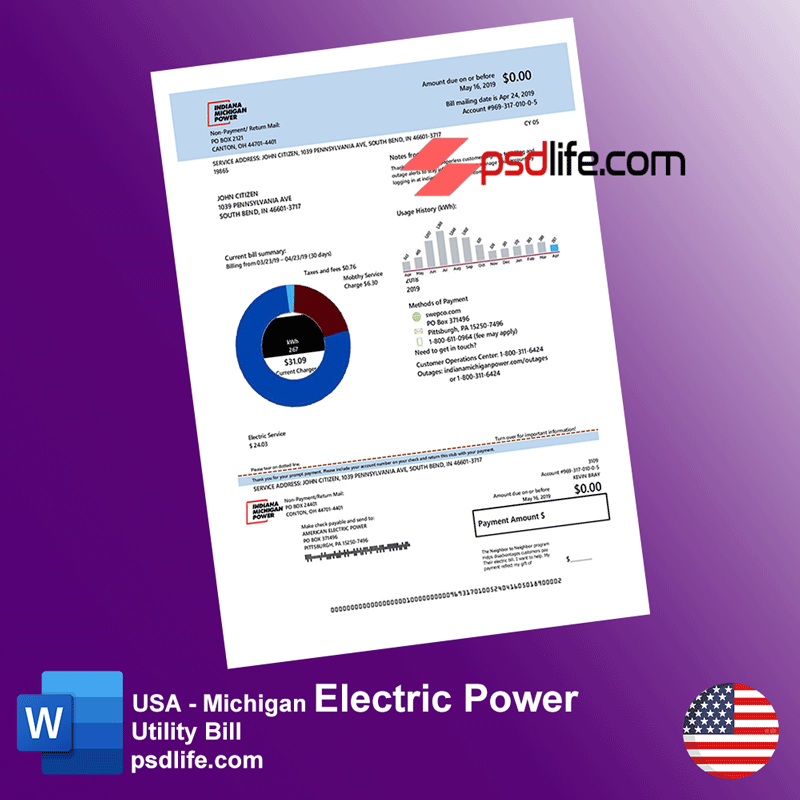 USA Michigan free fake utility bill for proof of address utility bill ...