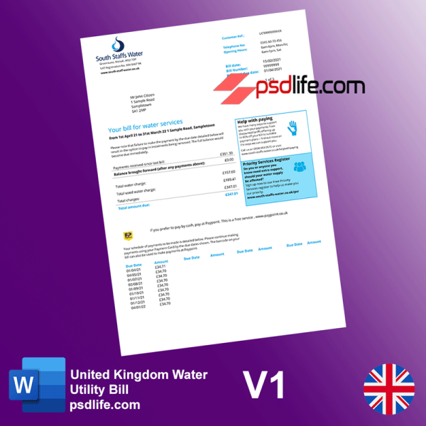 United Kingdom free fake utility bill for proof of address in Word format