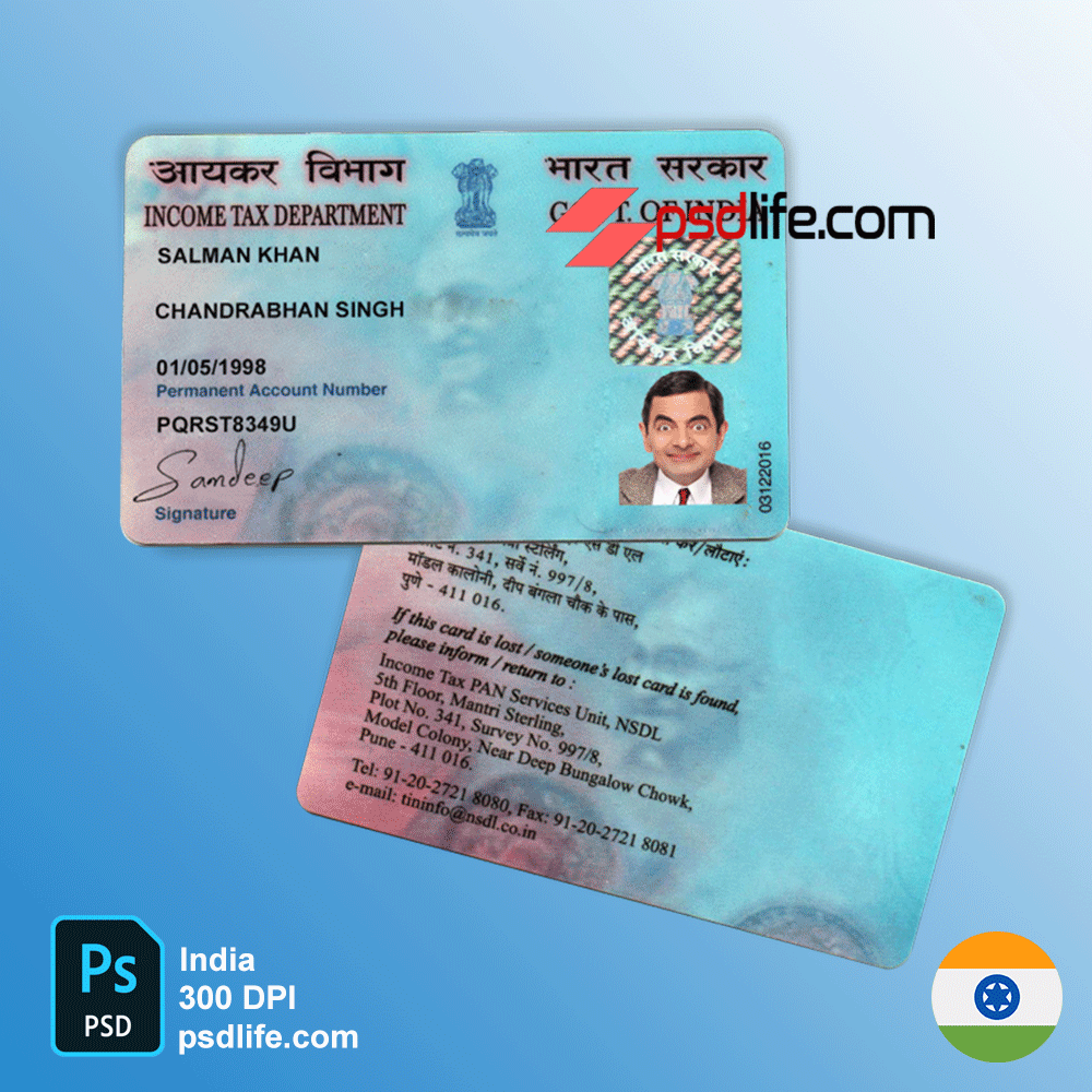 India e-PAN card template in PSD format ( Income Tax Department )